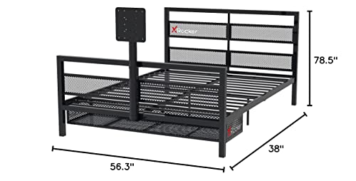 X Rocker I Basecamp Bed with TV Mount I Rotating TV Mount Mechanism I Metal Mesh Frame I Black