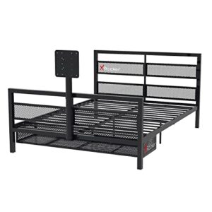 X Rocker I Basecamp Bed with TV Mount I Rotating TV Mount Mechanism I Metal Mesh Frame I Black