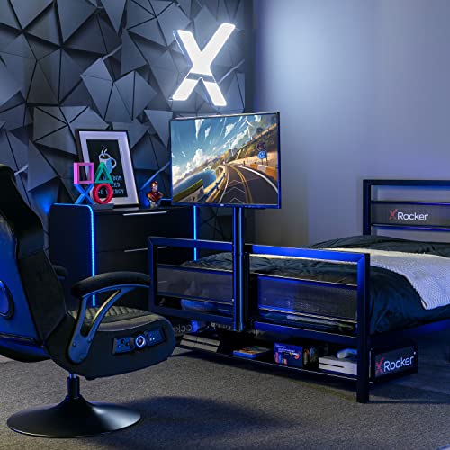 X Rocker I Basecamp Bed with TV Mount I Rotating TV Mount Mechanism I Metal Mesh Frame I Black