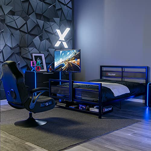 X Rocker I Basecamp Bed with TV Mount I Rotating TV Mount Mechanism I Metal Mesh Frame I Black