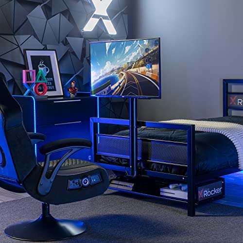 X Rocker I Basecamp Bed with TV Mount I Rotating TV Mount Mechanism I Metal Mesh Frame I Black