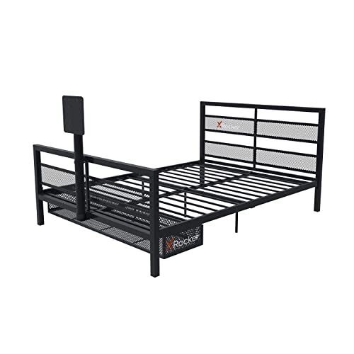 X Rocker I Basecamp Bed with TV Mount I Rotating TV Mount Mechanism I Metal Mesh Frame I Black