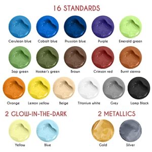 Outdoor acrylic paint set (2 fl oz)- 20 Tubes 2 with Glow in the Dark Effect - Art supplies for Adults - For multiple use- Woods, Leather, Metal & Fabric Paint & Paint for rocks Outdoor/Craft paint