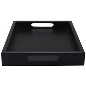 solid wood serving tray, rectangle with handle hole non-slip tea coffee snack plate food meals serving tray with raised edges for home kitchen restaurant(11.8x7.9x1.4, black)