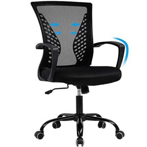 ergonomic office chair clearance mid back mesh chair with lumbar support and armrest adjustable computer chair study chair rolling task chair modern executive chair, black