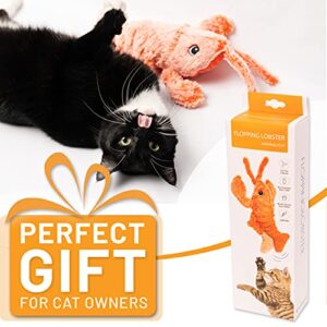 Flopping Lobster Toy for Cats & Small Dogs – Motion Activated Moving Cat Toy with 2 Catnip Packets – USB-Chargeable, Soft, Durable, Washable, Low-Noise Floppy Lobster Cat Nip Toy Gift, 11x4 In.