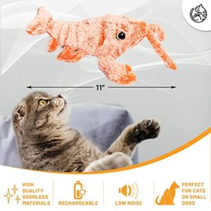 Flopping Lobster Toy for Cats & Small Dogs – Motion Activated Moving Cat Toy with 2 Catnip Packets – USB-Chargeable, Soft, Durable, Washable, Low-Noise Floppy Lobster Cat Nip Toy Gift, 11x4 In.