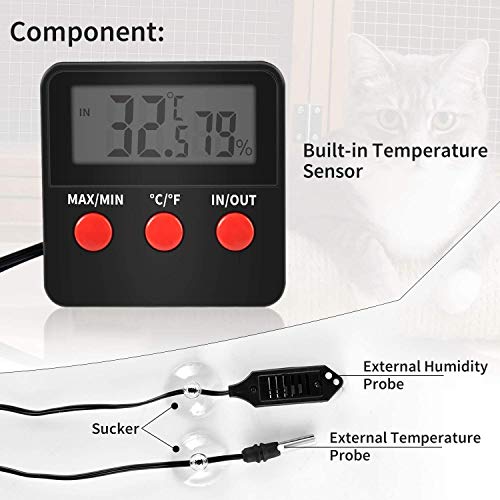 Simple Deluxe 8 X 12 Inch 16W Reptile Heating Pad with 2-Probe Digital Thermometer and Hygrometer Under Tank Heater Terrarium Warmer Heat Mat for Amphibians and Reptiles Pet, Black