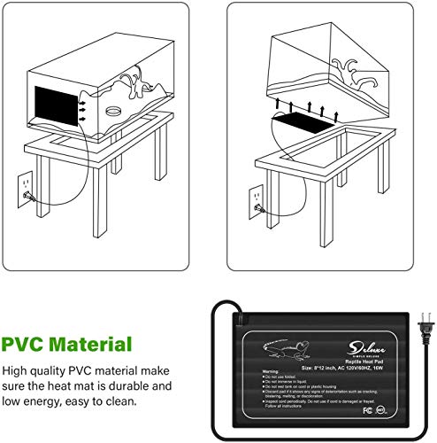 Simple Deluxe 8 X 12 Inch 16W Reptile Heating Pad with 2-Probe Digital Thermometer and Hygrometer Under Tank Heater Terrarium Warmer Heat Mat for Amphibians and Reptiles Pet, Black