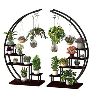 gdlf 5 tier metal plant stand creative half moon shape ladder flower pot stand rack for home patio lawn garden balcony holder black (2 pack)