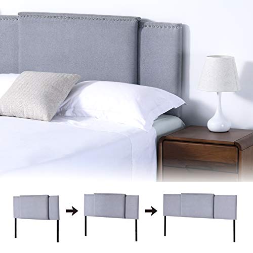 KOTPOP Linen Headboard, Adjustable Sizes 3 in 1 Upholstered Rectangular Headboard，Modern Breathable Fabric with Nailheads for Full/Queen/King Size, Optional Heights from 37" to 49", Grey