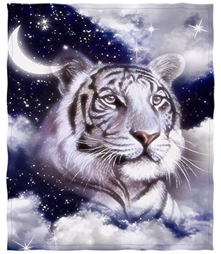 HommomH 50"x80" Blue Moon Tiger Blanket Soft Fluffy Fleece Throw for Couch Sofa Bed