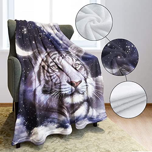 HommomH 50"x80" Blue Moon Tiger Blanket Soft Fluffy Fleece Throw for Couch Sofa Bed