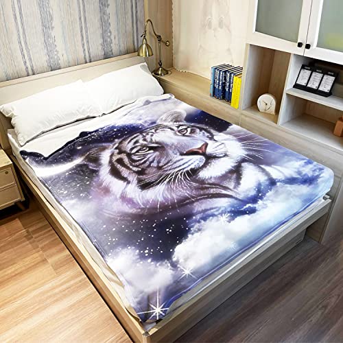 HommomH 50"x80" Blue Moon Tiger Blanket Soft Fluffy Fleece Throw for Couch Sofa Bed