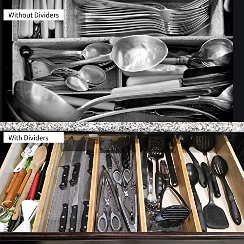 MDHAND Bamboo Drawer Dividers, Expandable & Adjustable Drawer Dividers Organizers, Drawer Separators for Kitchen, Dresser, Bedroom, Office, Set of 4 (13.38-17in)