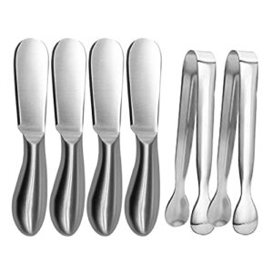 linwnil spreader knife set,6-piece cheese and butter spreader knives,mini serving tongs,stainless steel multipurpose butter knives