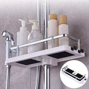 shlutesoy Bathroom Shelf Shower Storage,Shower Storage Shelf,Multifunctional Punch Free Shower Rod Rectangular Storage Rack Holder Black White