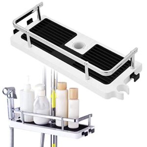 shlutesoy Bathroom Shelf Shower Storage,Shower Storage Shelf,Multifunctional Punch Free Shower Rod Rectangular Storage Rack Holder Black White