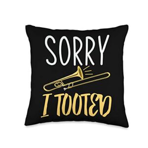 trombonist gifts trombone music funny jazz music trombonist gift sorry i tooted trombone throw pillow, 16x16, multicolor