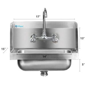 Chingoo Stainless Steel Sink with Faucet and Side Splash Commercial Wall Mount Hand Sink for Restaurant, Kitchen and Home, 17 x 15 Inches