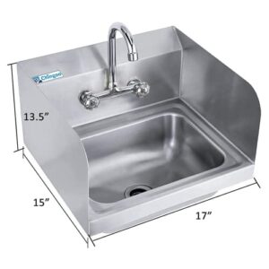 Chingoo Stainless Steel Sink with Faucet and Side Splash Commercial Wall Mount Hand Sink for Restaurant, Kitchen and Home, 17 x 15 Inches