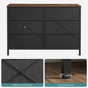 SONGMICS Dresser for Bedroom, Storage Organizer Unit with 6 Fabric Drawers, Steel Frame, for Living Room, Entryway, 6 drawers Brown + Black