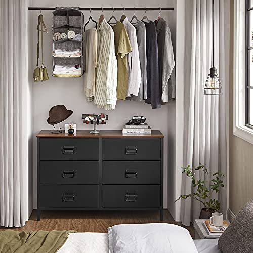 SONGMICS Dresser for Bedroom, Storage Organizer Unit with 6 Fabric Drawers, Steel Frame, for Living Room, Entryway, 6 drawers Brown + Black