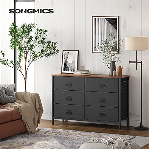 SONGMICS Dresser for Bedroom, Storage Organizer Unit with 6 Fabric Drawers, Steel Frame, for Living Room, Entryway, 6 drawers Brown + Black