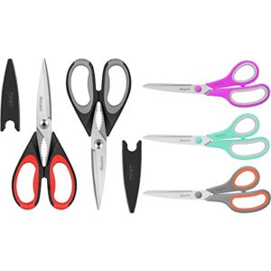 ibayam 2-pack kitchen shears with 3-pack multipurpose office scissors bulk