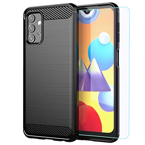 Samsung A32 5G case,Galaxy A32 5G case,with HD Screen Protector,M MAIKEZI Soft TPU Slim Fashion Non-Slip Protective Phone Case Cover for Samsung Galaxy A32 5G (Black Brushed TPU)