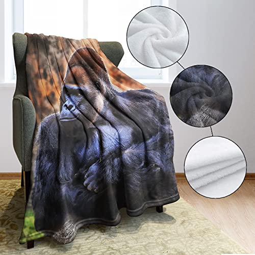 HommomH Gorilla Blanket,African Animals Wild,Soft Fluffy Fleece Throw 40"x50",Black