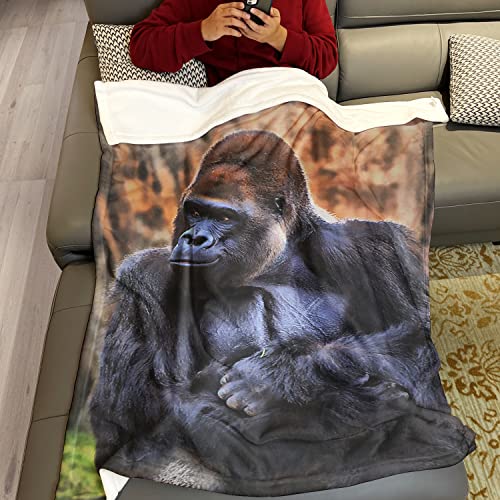 HommomH Gorilla Blanket,African Animals Wild,Soft Fluffy Fleece Throw 40"x50",Black