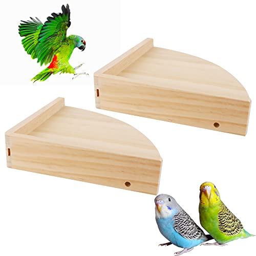 2 Pack Bird Wooden Perch Stand Platform Rack Rest Stand Toy for Bird Parrot Parakeet Conure African Greys Cockatoo Budgies Macaw Lovebird Finch Canary Hamster Gerbil Rat Mouse Cage Shelf Toy