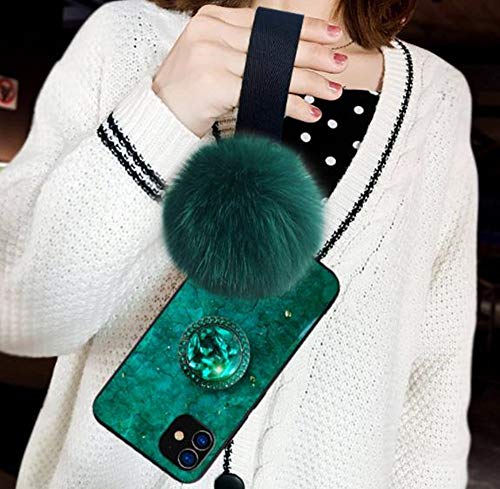 Aulzaju for Samsung S21 Ultra Case Bling Diamond Sparkle Marble Bumper Cover with Ring Kickstand Cute Glitter Rhinestone Fluffy Ball Wrist Strap Girl Woman Phone Case for Galaxy S21 Ultra (Green)