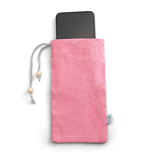 EMF Protection Phone Sleeve by Halsa. Radiation Blocking Carrying Case, Pouch. 100 Silver Fiber Fabric Lined. Drawstring Closure. High Shielding. Lightweight & Portable. Fits in Pocket, Purse, Pink