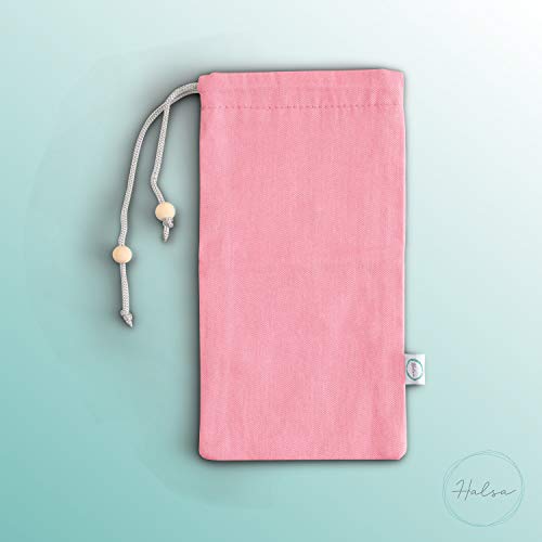 EMF Protection Phone Sleeve by Halsa. Radiation Blocking Carrying Case, Pouch. 100 Silver Fiber Fabric Lined. Drawstring Closure. High Shielding. Lightweight & Portable. Fits in Pocket, Purse, Pink