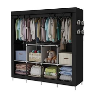 accstore portable wardrobe clothing wardrobe shelves clothes storage organiser with 4 hanging rail,black