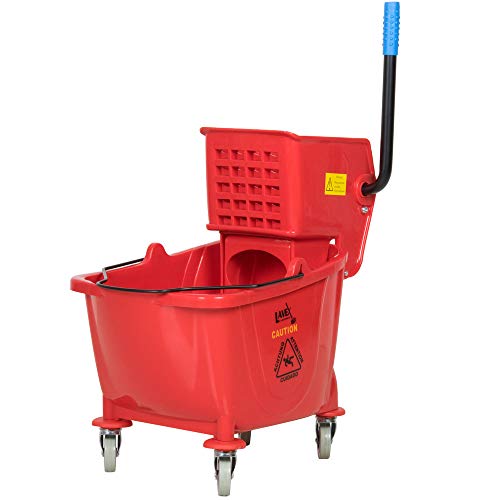 Red Lavex Janitorial 35 Qt./ 9 Gallon/ 34 Liters Brown Mop Bucket & Side Press Wringer Combo. Perfect to use at Home, Commercial, Restaurant, Hotel, School, Front-of-House, bathrooms, The Kitchen.