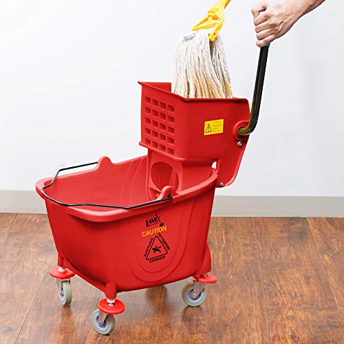 Red Lavex Janitorial 35 Qt./ 9 Gallon/ 34 Liters Brown Mop Bucket & Side Press Wringer Combo. Perfect to use at Home, Commercial, Restaurant, Hotel, School, Front-of-House, bathrooms, The Kitchen.