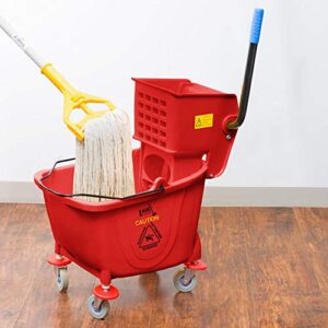 Red Lavex Janitorial 35 Qt./ 9 Gallon/ 34 Liters Brown Mop Bucket & Side Press Wringer Combo. Perfect to use at Home, Commercial, Restaurant, Hotel, School, Front-of-House, bathrooms, The Kitchen.