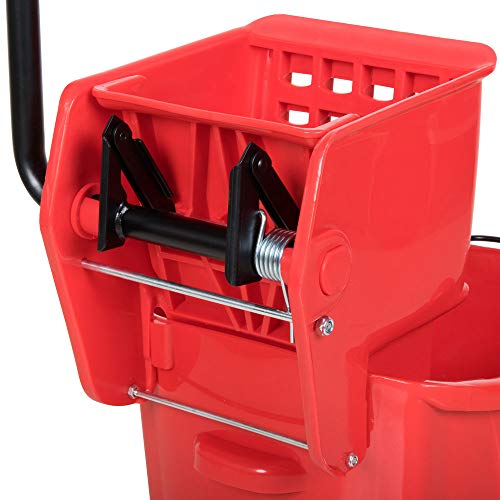 Red Lavex Janitorial 35 Qt./ 9 Gallon/ 34 Liters Brown Mop Bucket & Side Press Wringer Combo. Perfect to use at Home, Commercial, Restaurant, Hotel, School, Front-of-House, bathrooms, The Kitchen.