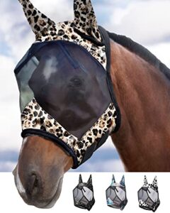 harrison howard lumivista horse fly mask standard with ears uv protection for horse leopard print m cob