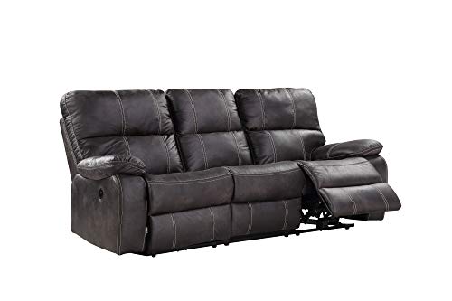 Madrona Burke Zoey Dark Graphite 84" Power Sofa with Dual Recliners, Microsuede Upholstery, and USB Charging Station