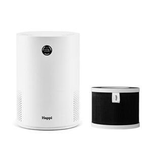 my happi air purifier, true hepa h13 filter with uv & active carbon 5-in-1 layers, led air particle sensor display screen, self-cleaning technology, whisper quiet, 3 speeds, covers 500 sq. ft, white