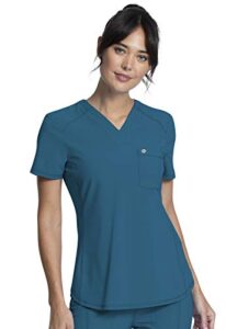 cherokee infinity women scrubs top v-neck ck687a, l, caribbean blue