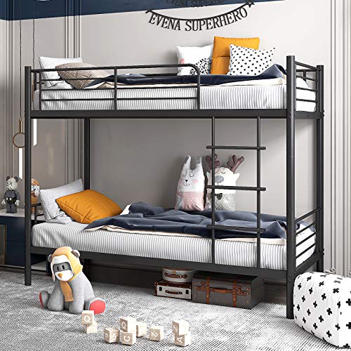 Noillats Metal Bunk Bed Twin Over Twin with Ladder, Heavy Duty Sturdy 2 in 1 Convertible Bunk Bed with Safety Guard Rails