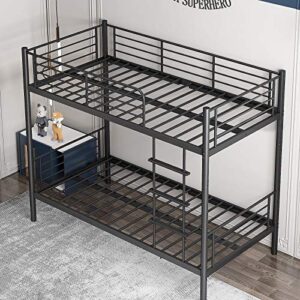 Noillats Metal Bunk Bed Twin Over Twin with Ladder, Heavy Duty Sturdy 2 in 1 Convertible Bunk Bed with Safety Guard Rails