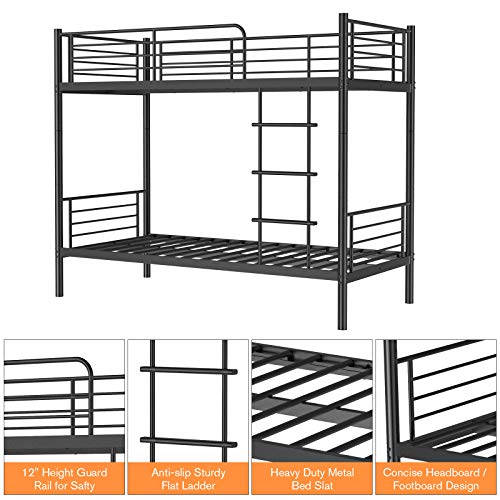 Noillats Metal Bunk Bed Twin Over Twin with Ladder, Heavy Duty Sturdy 2 in 1 Convertible Bunk Bed with Safety Guard Rails