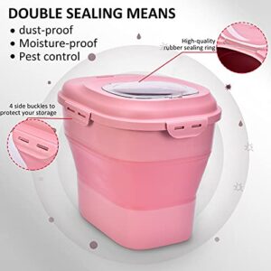 Panghuhu88 Foldable Rice Storage Container, 55 Lbs Large Pet Food Storage Container with Measuring Cup, Airtight Collapsible Dry Food Containers BPA-FREE (Pink)