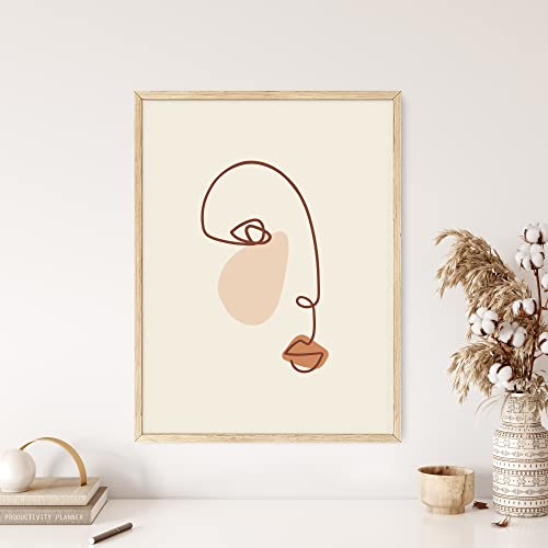 HAUS AND HUES Female Figure Wall Art Line Drawing - Single Line Drawing Wall Art | Woman Art Print Line Art Wall Decor Minimalist Wall Decor | 12" x 16" UNFRAMED (Silhouette Lipstick)